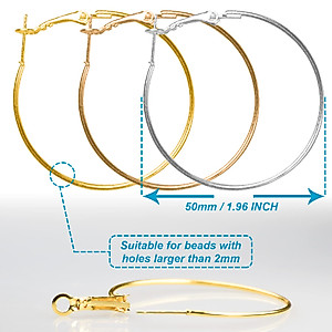 60pcs Beading Hoop Earrings Finding,FUNCYboo 50mm Round Earring Hoop Open Earring Beading Hoops for Jewelry Making DIY Crafts