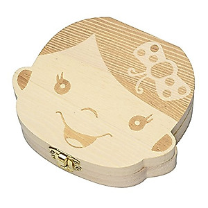 Mogoko Baby Teeth Keepsake Box Wooden Tooth Fairy Boxes, Child Kids Tooth Storage Holder Organizer(Girl, English; Customized Personalized Optional)