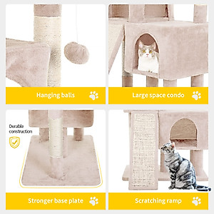 BestPet 36 inches Cat Tree for Indoor Cats Cat Tower with Scratching Posts Multi-Level Cat Furniture Condo with Ramp, Perch Spacious Cat Cave & Funny Toys for Kittens House,Beige