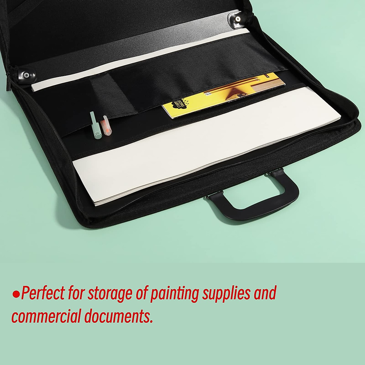 Art Portfolio Case Carry Bag PVC Portable Painting Plate A3 Drawing Sketch Board Storage Bag 14.6 x 18.9 Inches Black