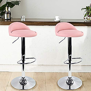 KKTONER PU Leather Round Bar Stool with Back Rest Height Adjustable Swivel Pub Chair Home Kitchen Bar stools Backless Stool with Footrest (Pink)