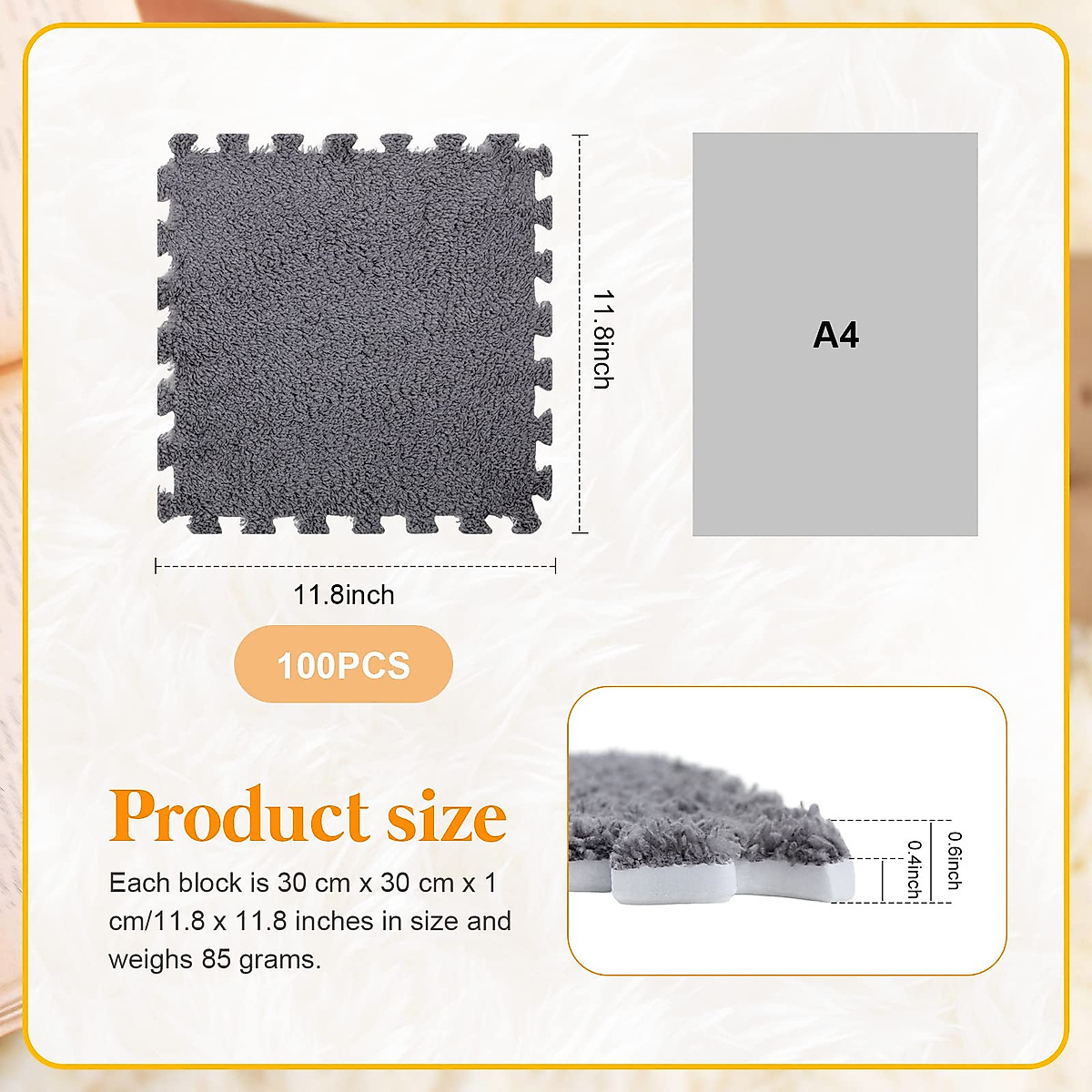 Shihanee 100 Tiles Bulk Foam Play Mat Interlocking Carpet Tiles Baby Play Mat Short Coral Fleece Plush Puzzle Foam Floor Mat for Kids Toddler Play Area Home Bedroom Parlor(Gray)