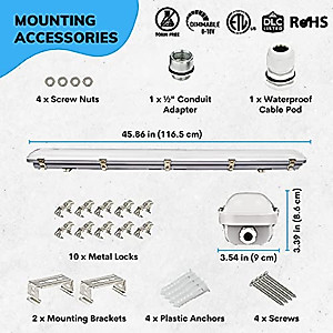 JACS 24W LED Vapor Tight Light Fixture, 4ft Vapor Proof LED Light - 80W Equivalent, 5000k, 3432LM - Ideal Garage Light, Shop Light, Outdoor Light Fixture, 6 Pack