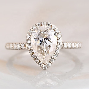 Diamond Jewelry Pear Shape Center Moissanite G-H Color 0.50CT 6MM Wedding Engagement Sterling Silver Ring With Accents For Women (6)