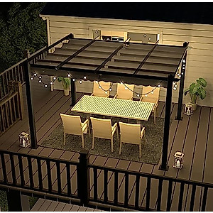 MUPATER 10' X 13' Outdoor Retractable Aluminum Pergola with Weather-Resistant Canopy for Backyard Deck Garden Grey