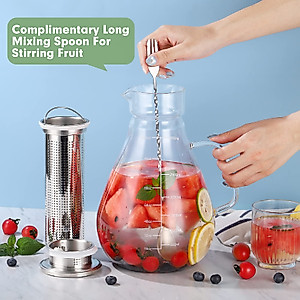 Glass Pitcher - 105.6oz Fruit Infuser Water Pitcher with Removable Lid and Precise Scale Line , 18/8 Stainless Steel Iced Tea Pitcher, Easy Clean Heat Resistant Infusion Pitcher for Cold Hot Beverages