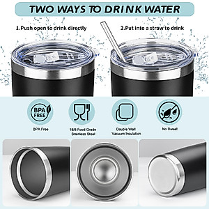 ATIKZHE 20oz Tumbler with Straw and Brush, Stainless Steel Vacuum Insulated tumbler, Double Wall Insulated Coffee Tumbler for Outdoor, Home, Travel,Office (Black,1pcs)