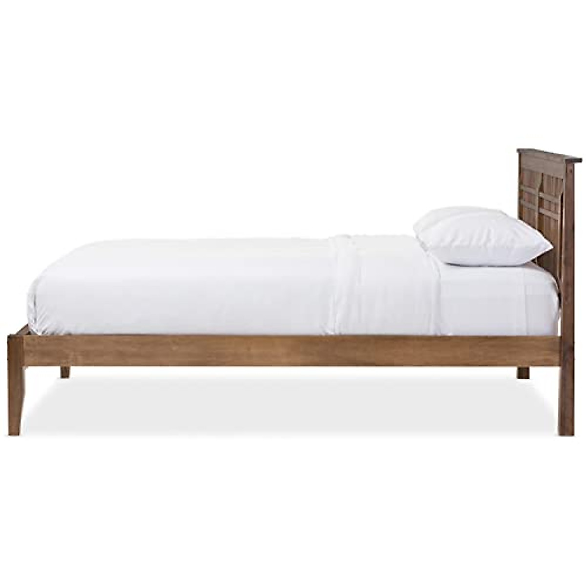 Baxton Studio Loafey Mid-Century Modern Solid Walnut Wood Window-Pane Style Full Size Platform Bed