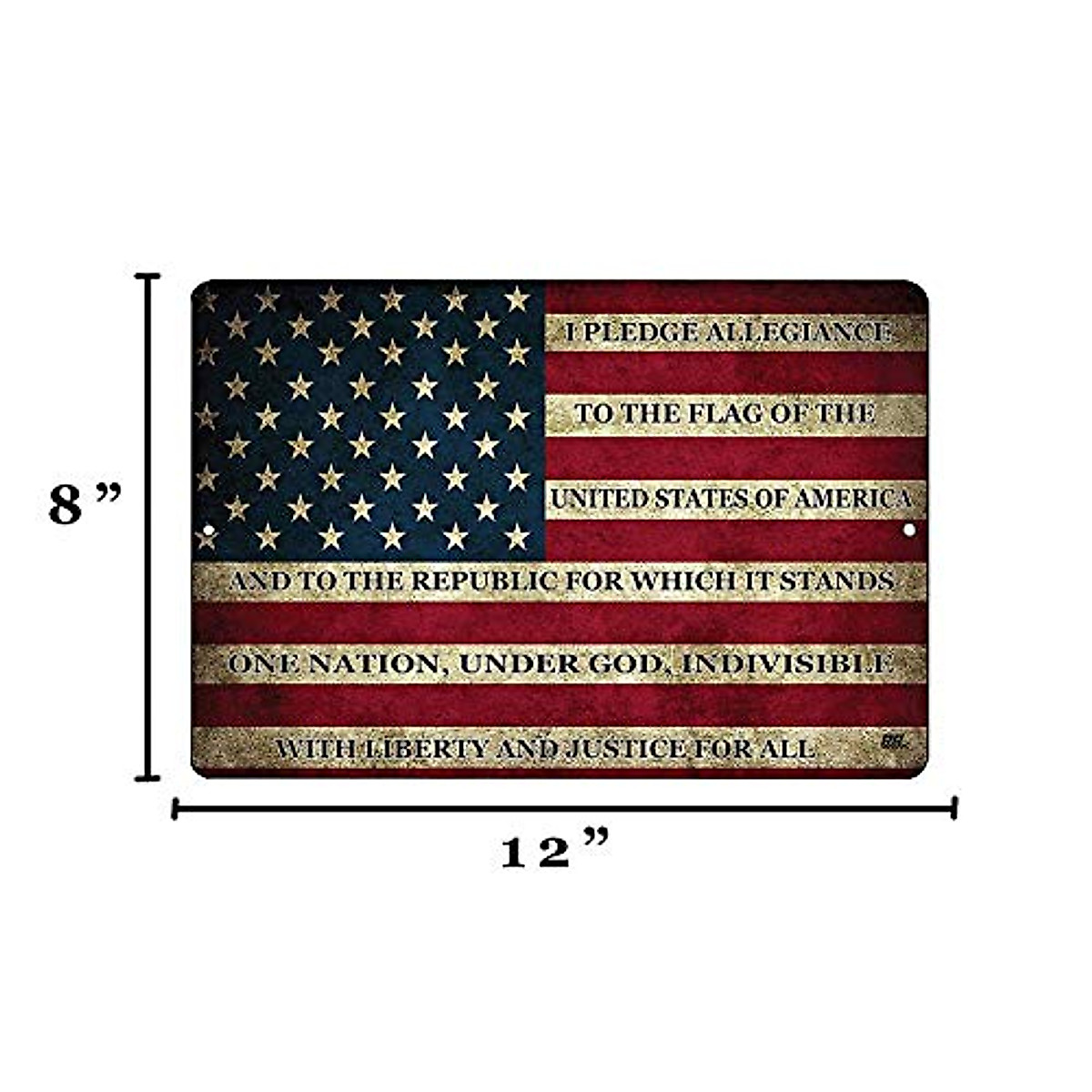 Rogue River Tactical USA American Flag Metal Tin Sign, 12x8 Inch, Wall Decor Man Cave Bar US Pledge of Allegiance