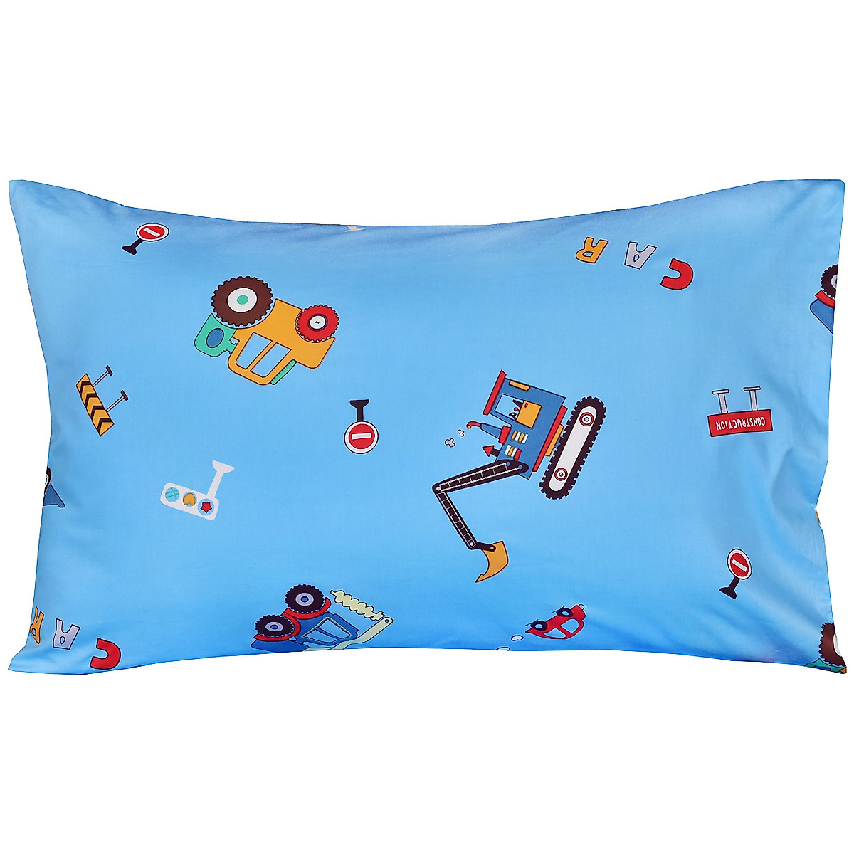 J-pinno Cars Vehicles Digger 100% Cotton 3 Pieces Cartoon Toddler Sheet Set for Kids Boys, Flat Sheet Fitted Sheet and Pillowcase, Cozy Breathable Unisex Nursery Crib Bedding Set (Blue Excavator)