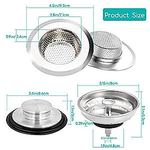 4 Pack Kitchen Sink Strainer Drain Stopper, Anti-Clogging Sink Strainer Basket Catcher, Stainless Steel Garbage Disposal Sink Plug for Most Drain