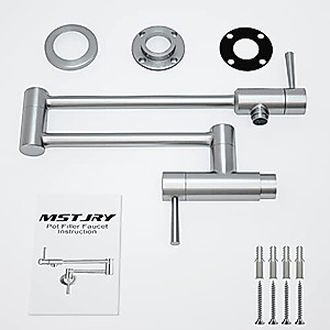 MSTJRY Pot Filler Faucet Wall Mount Commercial Kitchen Faucets Stainless Steel Stretchable Double Joint Swing Arm Single Hole Two Handle Kitchen Sink Faucet