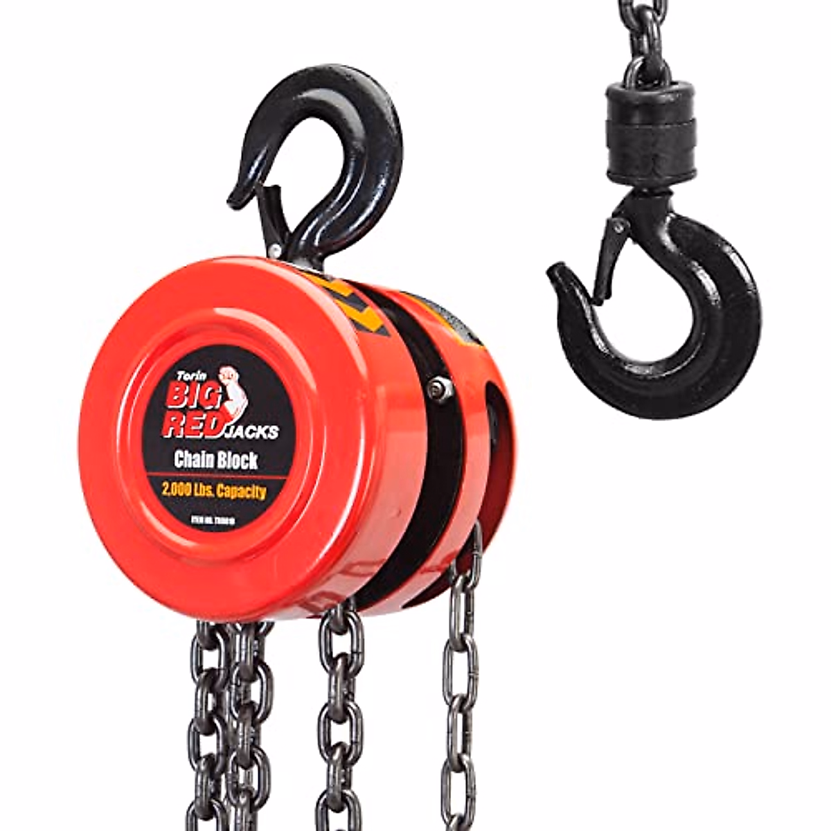 BIG RED Hand Chain Hoist 1 Ton 2000 Lbs Capacity 8ft/2.5m Torin Manual Chain Fall with 2 Heavy Duty Hooks, for Warehouse Automotive Machinery, Red, TR9010