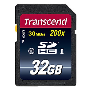 Transcend 32GB SDHC Class 10 Flash Memory Card Up to 30MB/s (TS32GSDHC10), Blue