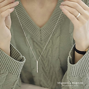 MignonandMignon Personalized Vertical Bar Necklace Coordinate Jewelry Mothers Day Gifts for Her Roman Numeral Graduation Gift Engraved 3D Necklaces for Women Initial Necklace - 4SBN