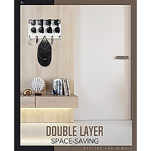 Emibele Sunglass Organizer Wall Key Holder, Decorative Wood Wall Jewelry Organizer Glasses and Sunglass Holder Display with 5 Hooks Key Rack Hanging Eyeglass Storage for Entryway Living Room, White