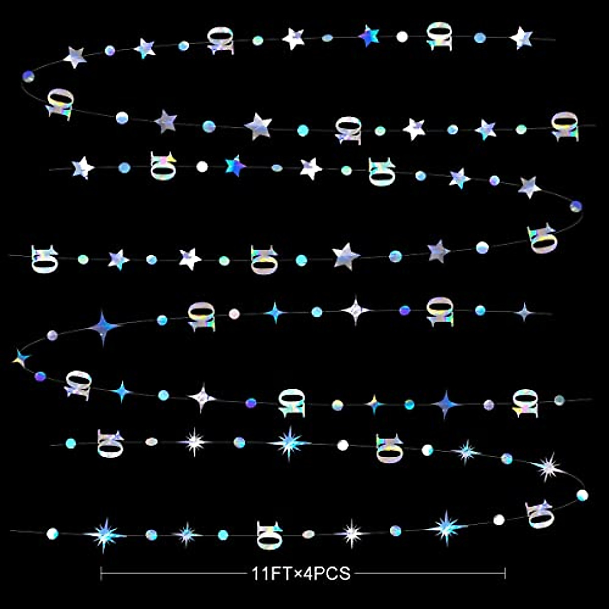 Iridescent 10th Birthday Decorations Number 10 Circle Dot Twinkle Star Garland Metallic Hanging Streamer Bunting Banner Backdrop for Girls Boys Ten Year Old Birthday 10th Anniversary Party Supplies