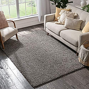 Well Woven Madison Shag Plain Grey Modern Solid Area Rug 5' x 7'2''