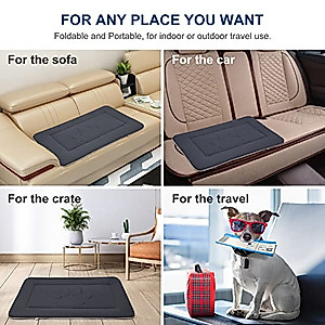 Hero Dog Large Dog Bed Crate Pad Mat Cute Paw Pet Beds for Dogs, 42-Inch Washable Dog Sleeping Mattress with Anti Slip Bottom, Dark Grey L