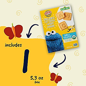 Earth's Best Organic Kids Snacks, Sesame Street Toddler Snacks, Organic Letter of the Day Cookies for Toddlers 2 Years and Older, Vanilla, 5.3 oz Box