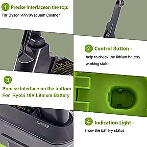 【Upgraded】 2-in-1 V7/8 Adapter for Ryobi 18V Lithium Battery Convert to for Dyson V7/8 Handheld Vacuum Cleaner Battery Compatible with V7/8 Animal V7/8 Absolute V7/8 Motorhead Pro V7/8