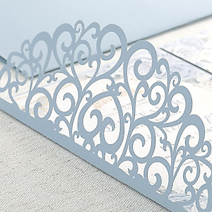 Wedding Invitations with Envelopes and RSVP Cards, Light Blue Laser Cut Invitation Pocket Blank Invitations with Envelopes and Stickers, Bridal Shower Card Birthday Party Invitations Custom 50 PCS