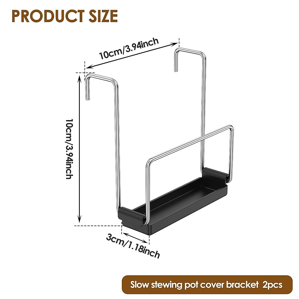 2 Pack Stainless Steel Slow Cooker Lid Holder, Kitchen Crock Pot Lid Holder, Hand Free Pot Lid Organizer Fits Most Slow Cookers, Pot Lid Rack with Silicone Sink to Keep Countertop No Mess (Black)