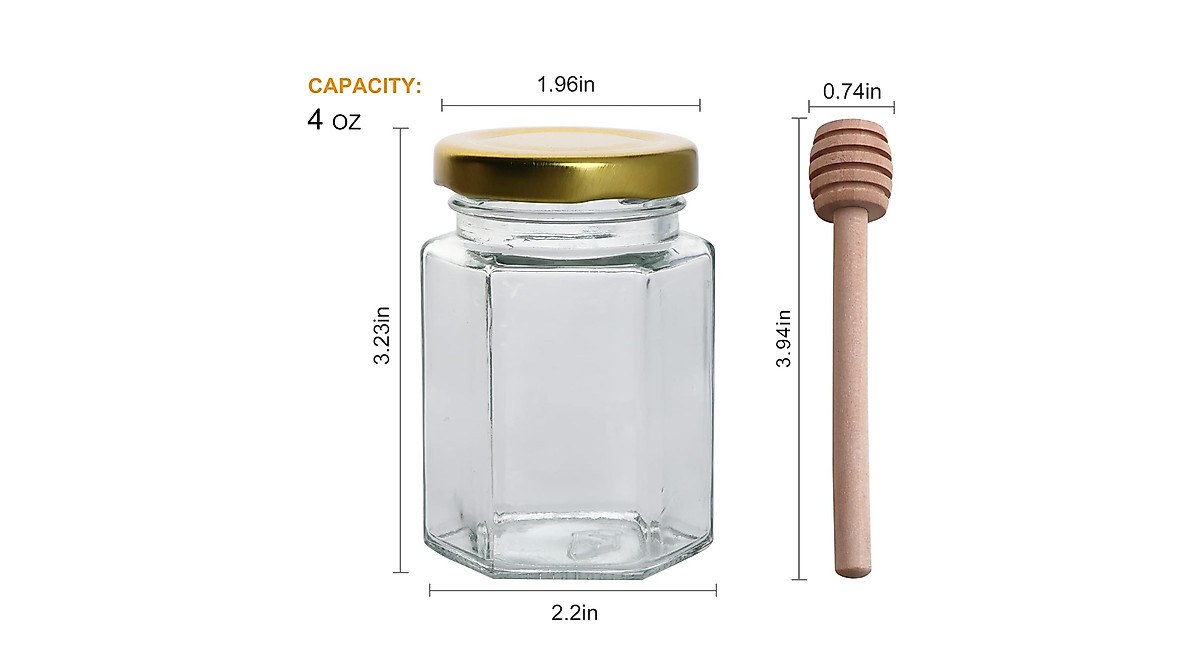 Hexagon Glass Honey Jars Set - 30 Pack with Lids & Accessories