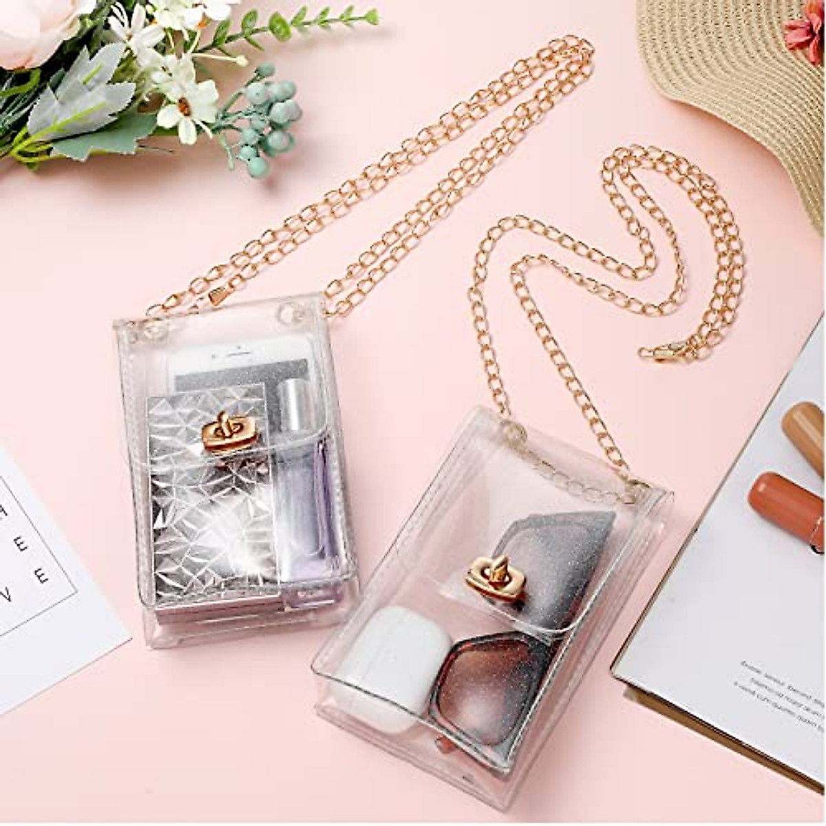 2 Pcs Clear Bag Stadium Approved Small Clear Purses PVC Plastic Bag for Women Girls Men Sporting Concert (Gold Glitter, Simple Style)