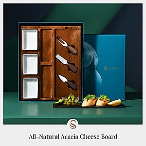 Shanik Cheese Board Set - Premium Black Slate Blade and 3 Stainless Steel Cutlery - Perfect for Serving and Entertaining - Elevate Your Cheese Experience without engraving