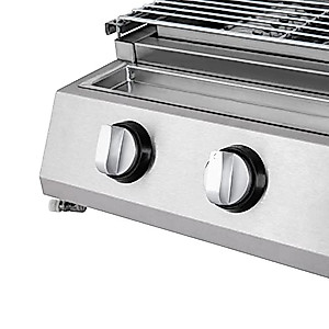 Fetcoi 4-Burner Outdoor Tabletop Propane Gas Grill, Stainless Steel Portable BBQ Grills Smokeless Griddle Barbecue Grill Table for Camping Picnics Garden Beach Party