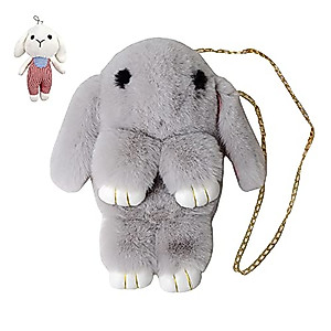 Faux Rabbit Fur Crossbody Handbag Shoulder Bag with Kawaii Bag Keychain, Stuffed Animal Backpack for School Girls, Easter Gifts for Toddlers Backpack for Girls Women (light grey)
