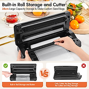 Vacuum Sealer Machine, Anybear Powerful 90kPa 120W Wide Seal Food Sealer with Bags Storage and Build-in Cutter | Digital Countdown Display | 2 Bag Rolls and 5pcs Pre-cut Bags (Sliver)