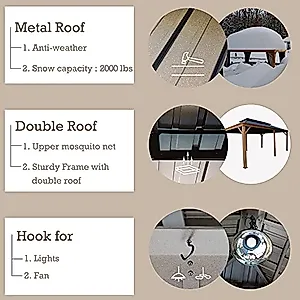 Apollo Wood Look Aluminum Hardtop Gazebo with Galvanized Steel Roof and Mosquito Net (12ft x 20ft)