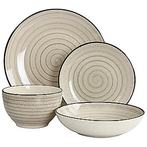 Elama Gia 24 Piece Round Stoneware Dinnerware Set in Cream
