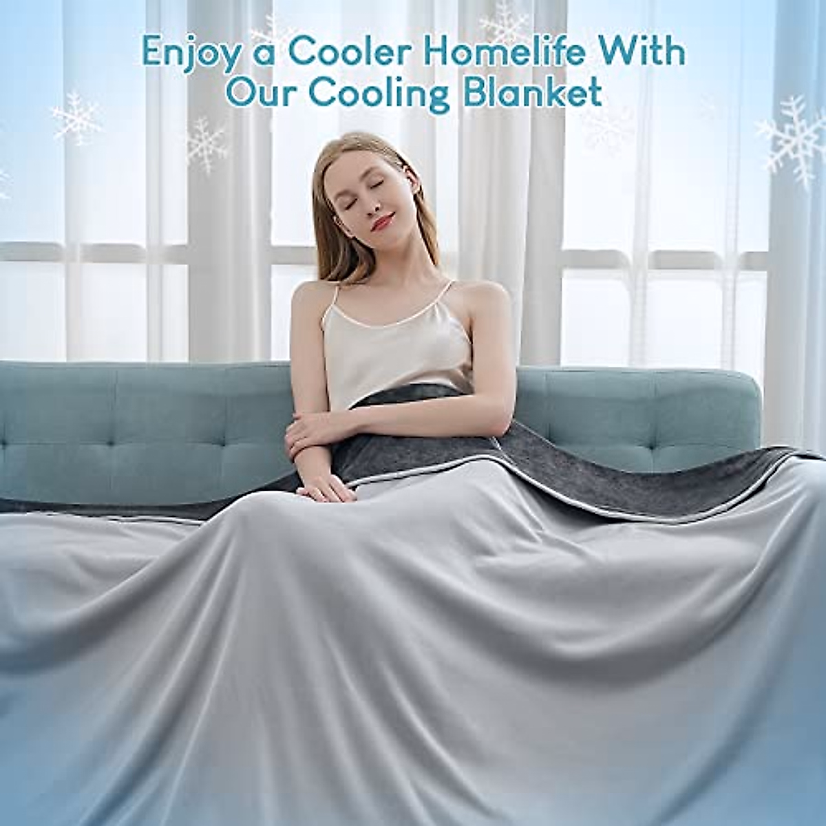 Cottonblue Cooling Blanket Queen Size, Summer Blankets for Hot Sleepers & Night Sweat, Fleece Lightweight Blanket Cool Blanket for Bed Couch, Reversible Throw Blanket for All Season, Grey, 79"*91"