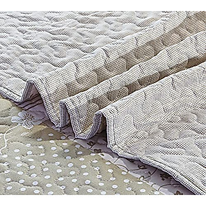SLPR Silent Reverie 50" x 60" Throw: Reversible Quilted Blanket for Summer, Floral Tan Quilt, Lightweight Lap Comforter, Stripes and Flowers Coverlet, Spring Couch Throw, Soft and Comfortable Throw