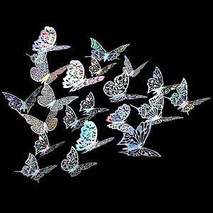 120 Pieces 5 Styles 3D Butterfly Birthday Party Decorations 3 Sizes Butterfly Wall Decals Sticker for Girls Baby Shower Weddings Themed Party (Holographic White)