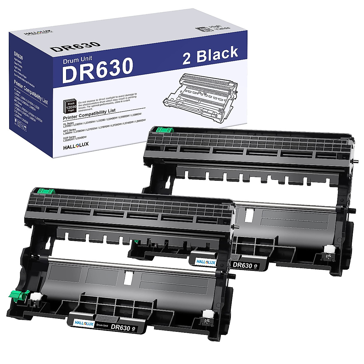 DR630 DR 630 Drum Replacement for Brother DR630 DR 630 to use with HL-L2300D DCP-L2520DW HL-L2315DW HL-L2320D DCP-L2540DW HL-L2340DW MFC-L2700DW HL-L2380DW HL-L2380DW HL-L2305W Printer(2 Black)