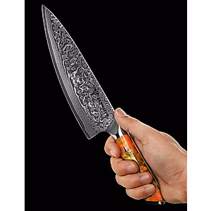 SANMUZUO Chef Knife - 8 inch - Xuan Series - VG10 Damascus Steel Kitchen Knife - Resin Handle (Fantasy Orange)