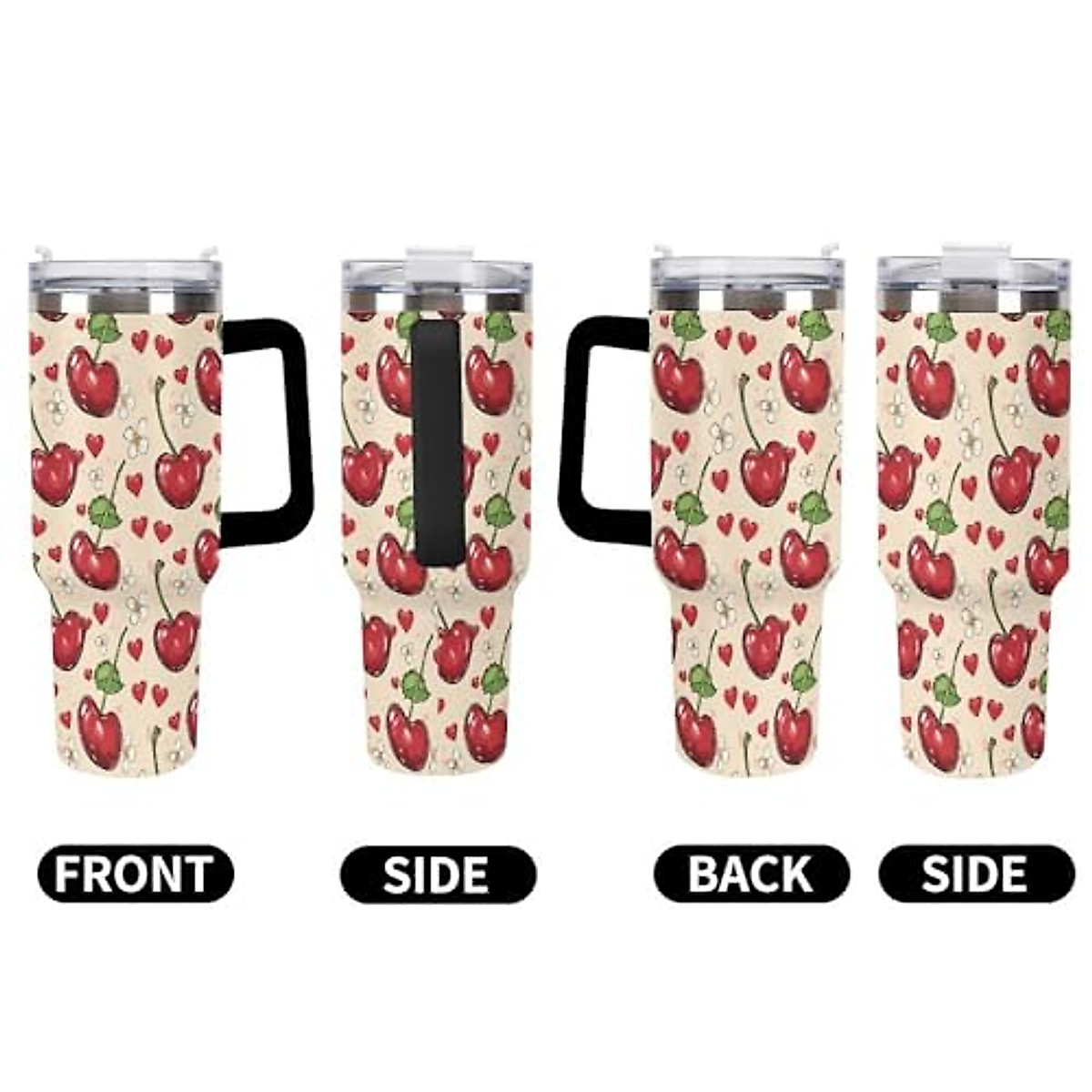 Cherry Flower Heart Tumbler with Handle Travel Mug Water Bottle Tea Coffee Cup Black-style