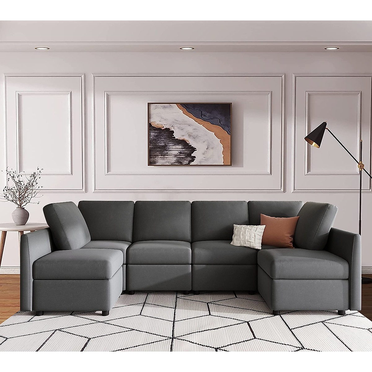 GOIRIE Modular Sofa, U Shaped Sectional Couch with Pull Out Bed, 6 Seat Pet-Friendly Modular Sectionals Sofas & Couches for Living Room, Memory Foam, Sofa Bed