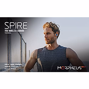 Morpheus 360 Spire True Wireless Earbuds TW1500L (Blue), Noise Isolation Touch Control Light-Weight Mini Sweat Proof Waterproof Earbuds with Deep Bass