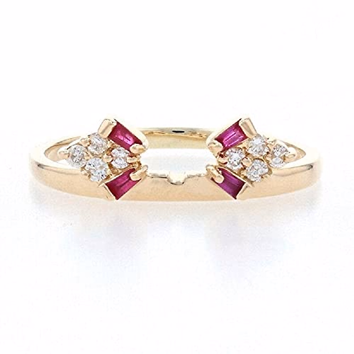 Pritvi Jewels 0.50Ct Round Cut Ruby & White Diamond 925 Sterling Silver 14K Yellow Gold Fn Diamond Engagement Enhancer Wrap Guard Wedding Ring for Women's