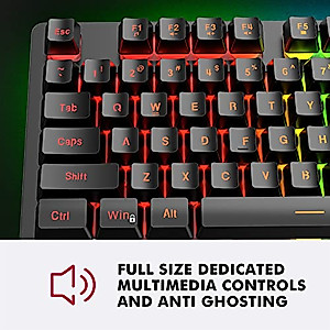 NPET K10 Wired Gaming Keyboard, LED Backlit, Spill-Resistant Design, Multimedia Keys, Quiet Silent USB Membrane Keyboard for Desktop, Computer, PC (Black)