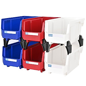 AERCANA White Plastic Stackable Storage Bins Parts Storage Organizer Garage Storage Bins for long parts(White, L10.6 inch*W5.5 inch*H5 inch)