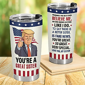 34HD Sister Gifts from Sister Brother, Funny Sisters Tumbler with Lid Stainless Steel 20 oz, Great Sister Mug, Sister Birthday Gifts Ideas