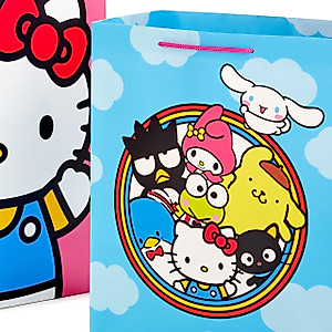 Hallmark Hello Kitty Gift Bag Bundle (2 Bags: 1 Large 13", 1 XL 15") for Birthdays, Back to School, Halloween