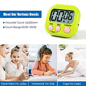 4 Set Digital Kitchen Timer Magnetic Backing Stand, Timers for Baking, Kitchen, Study, Exercise Training, Count up&Count Down Clock Loud Alarm(Include Battery)