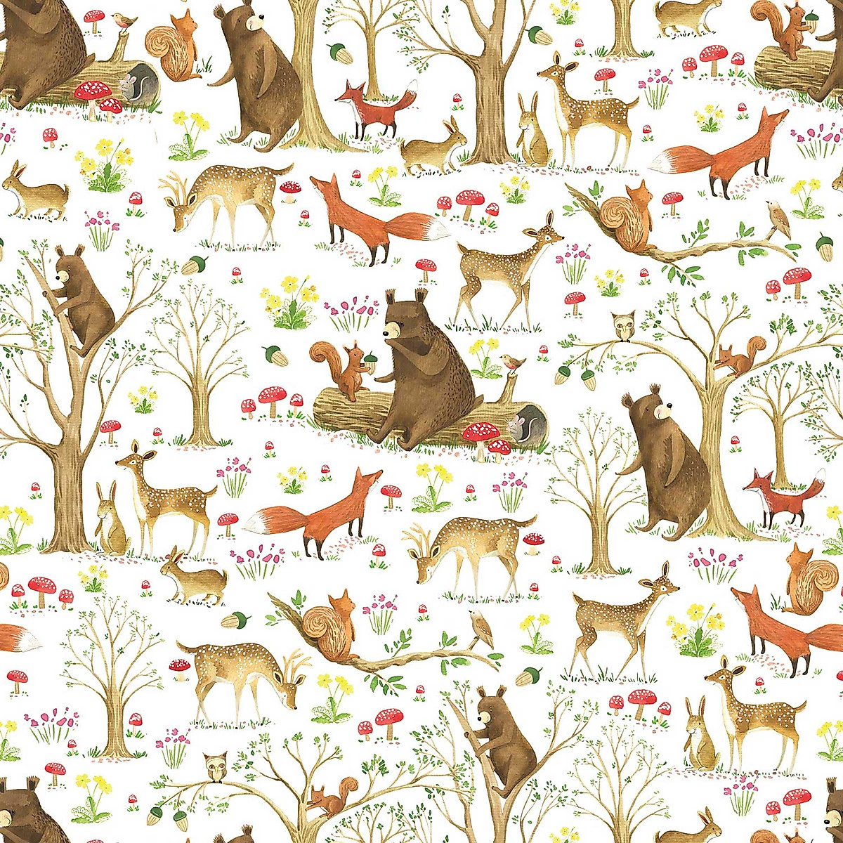 Colors of Rainbow Flat Sheet Wrapping Paper Featuring Enchanted Fairytale Forest with Animal Friends Squirrels Foxes Rabbits And Bears Gift Wrap (Fairytale Forest)